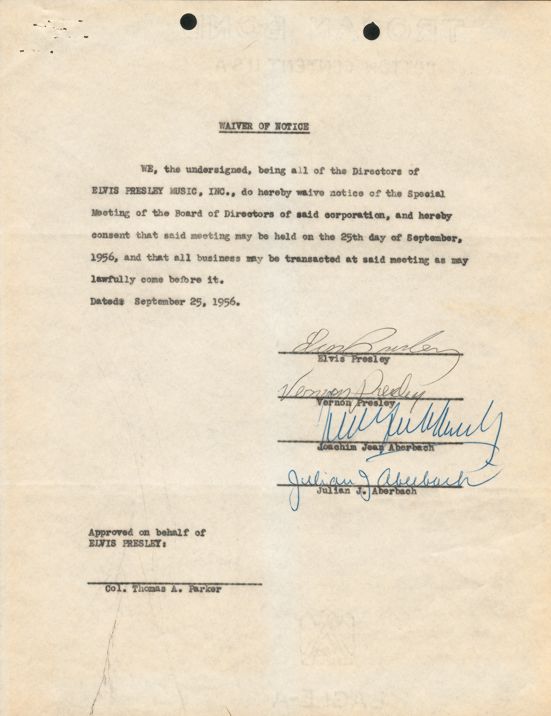 Elvis Signature On Contract